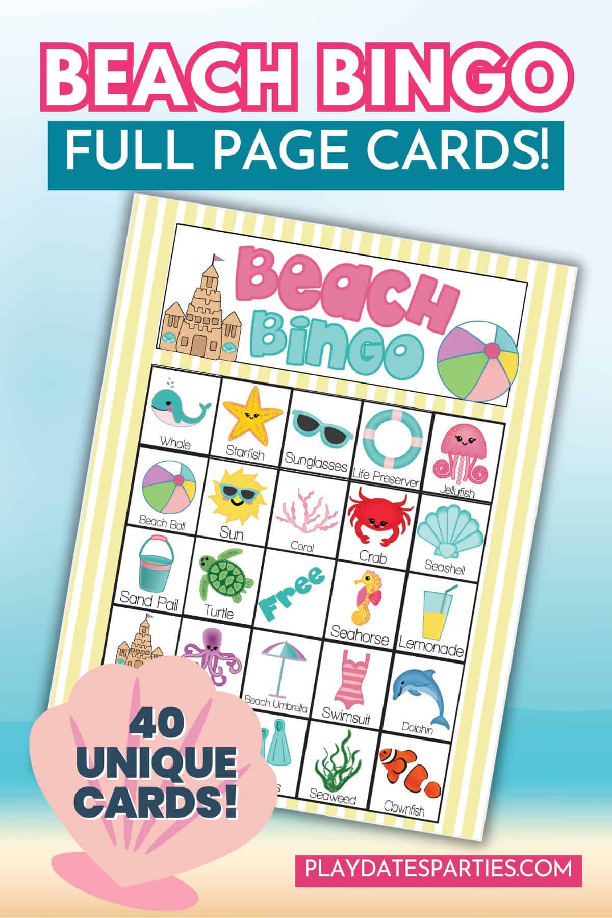 Beach Bingo Cards (Full Page Cards) – PlayDates to Parties