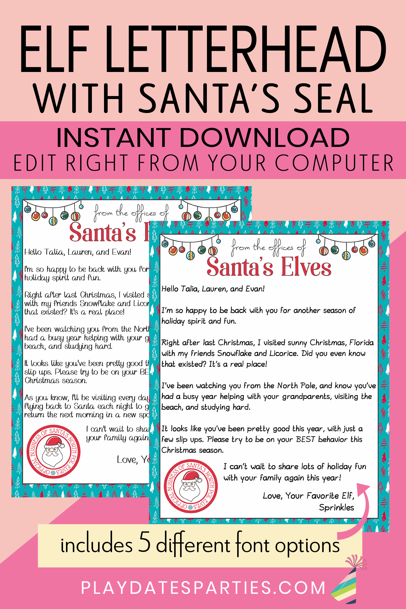 Official Elf Letterhead (EDITABLE - INSTANT DOWNLOAD) – PlayDates to ...