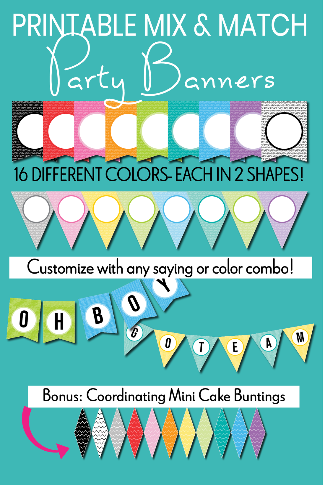 Mix and Match Printable Party Banners (60+ pages - Editable PDF - Inst ...